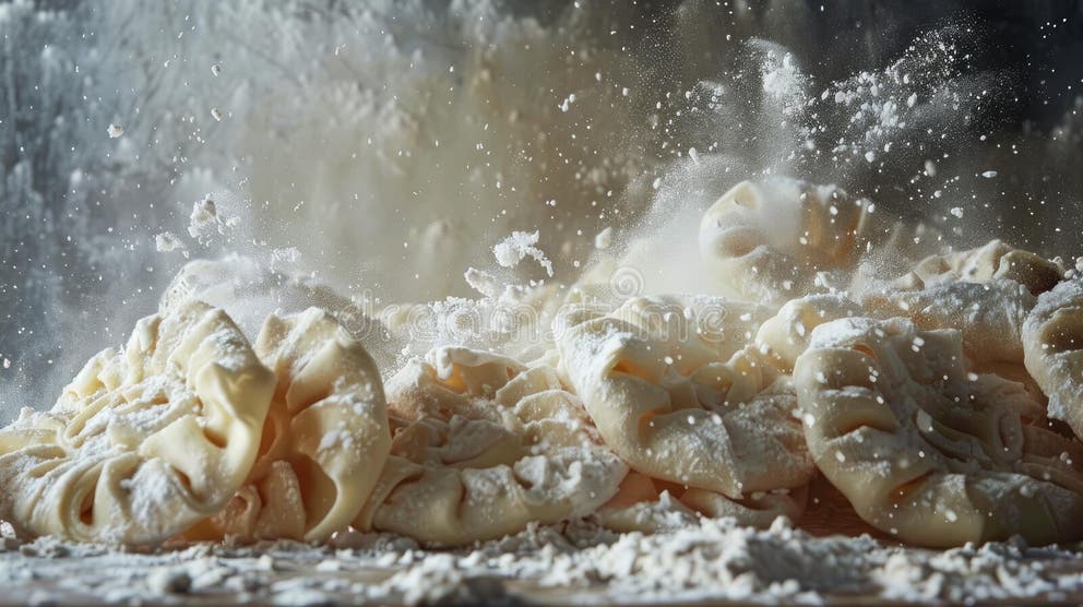 Dramatic Dusting Uncooked Dumplings Covered in Flour Stock Illustration ...