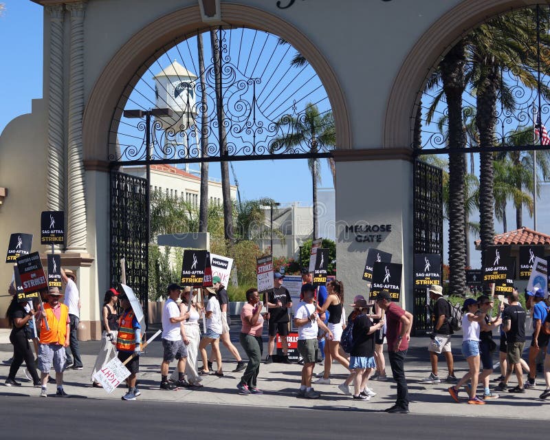 Union Workers Walking the Picket Line Outside of Paramount Studios in ...