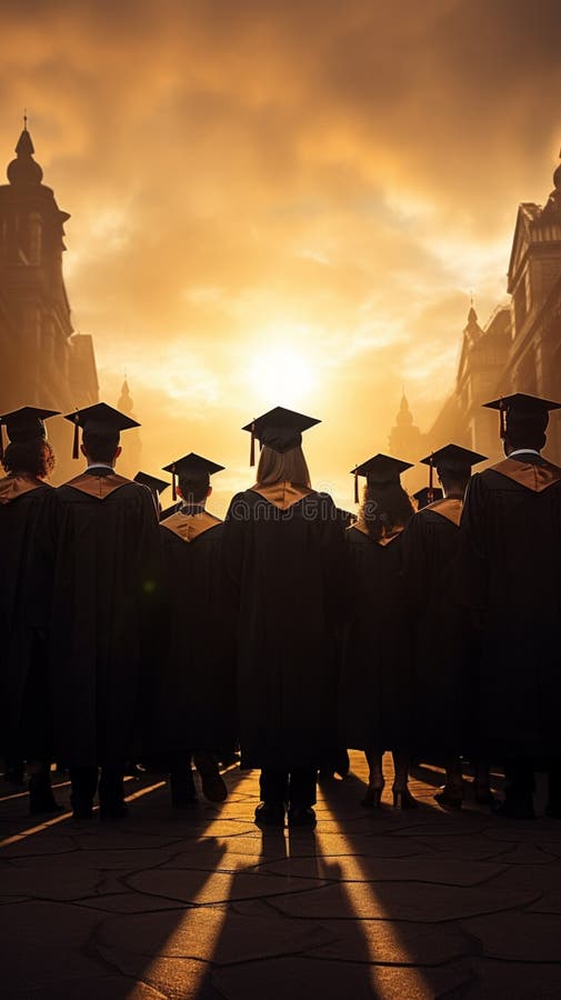 Group of University Graduates, Distinct Silhouettes in Graduation ...
