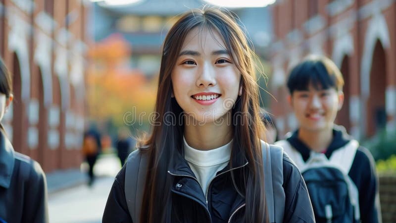 Students Walking Together through a University Campus during Autumn ...