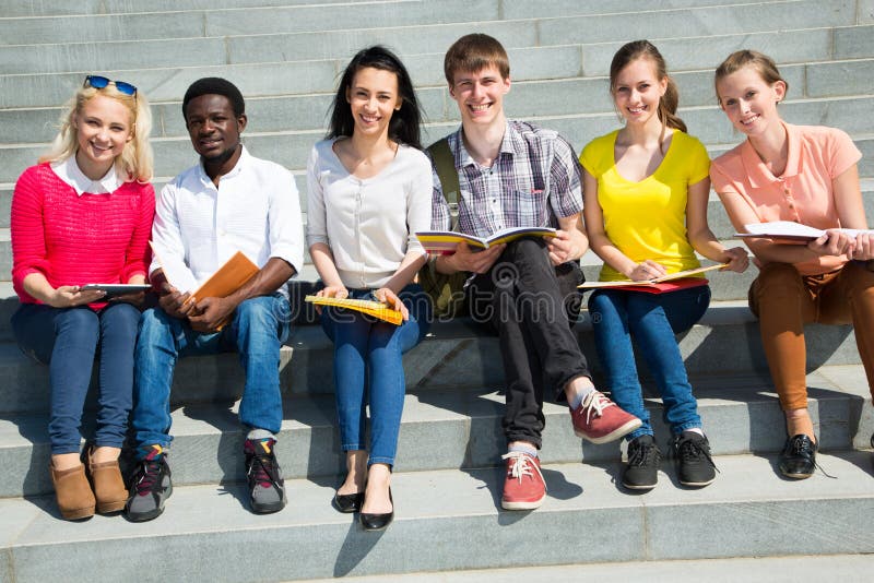 Group of University Students Studying Stock Image - Image of four ...