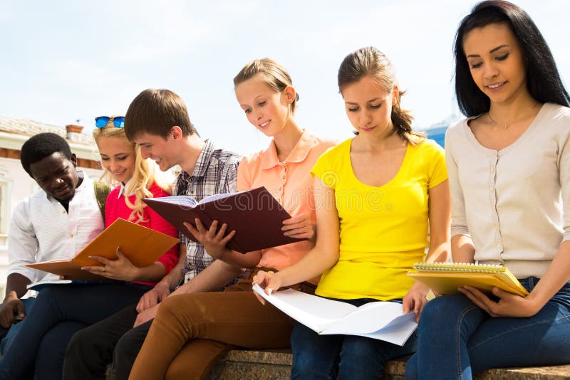 Group of University Students Studying Stock Image - Image of diversity ...