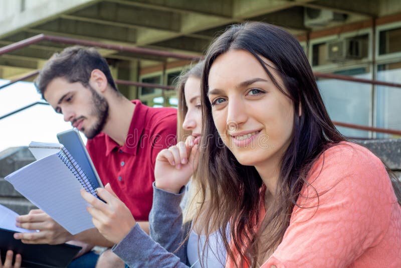 Group of University Students Studying Together Outdoors Stock Image ...
