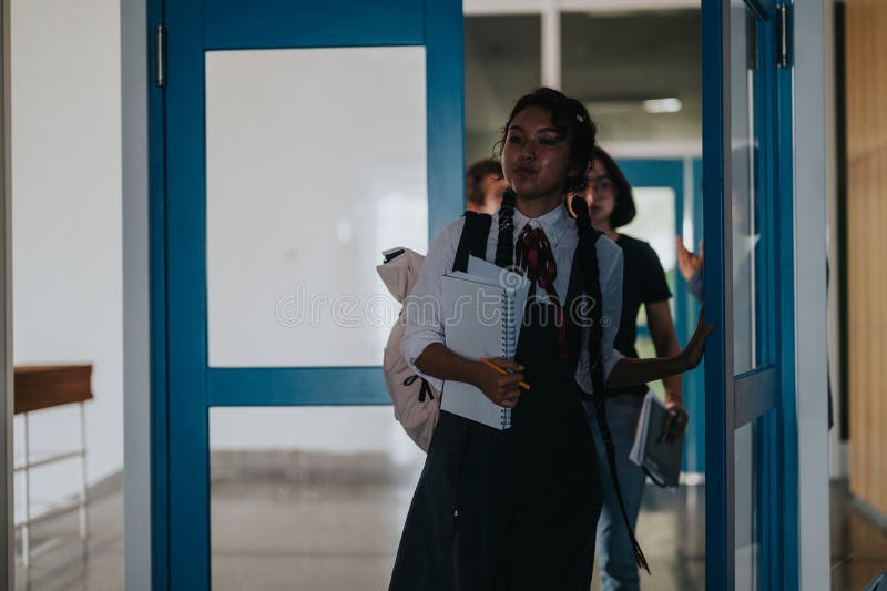 Group of University Students Walking Confidently through the Hallway ...