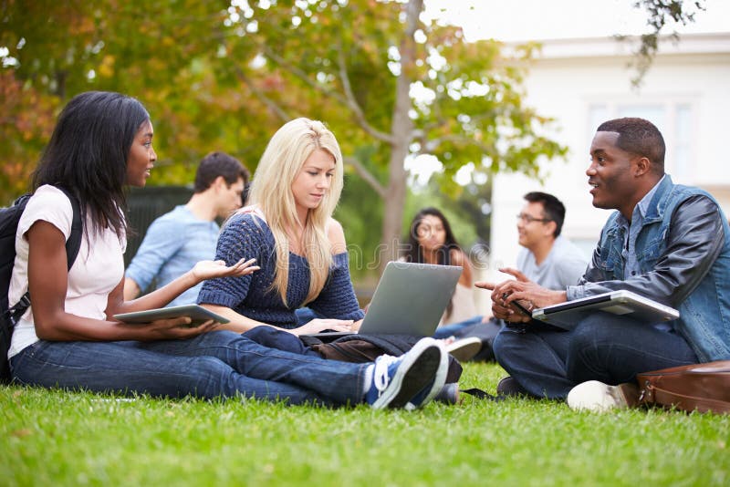Group of University Students Working on Project Outdoors Stock Image ...
