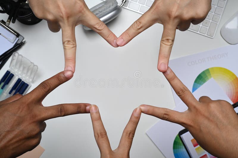 Group of Unrecognizable Businesspeople Making Star Shape Their Fingers ...