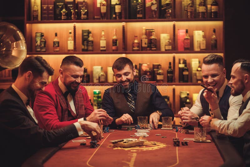 Group of Upper Class Men Playing Poker in Gentlemen`s Club Stock Photo ...