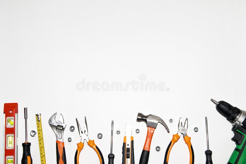 Group of Used Mechanical Tools on a White Background. with Place for ...
