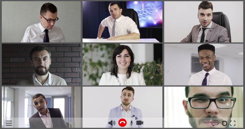 Group Using Video Conferencing Technology in Office for Video Call ...