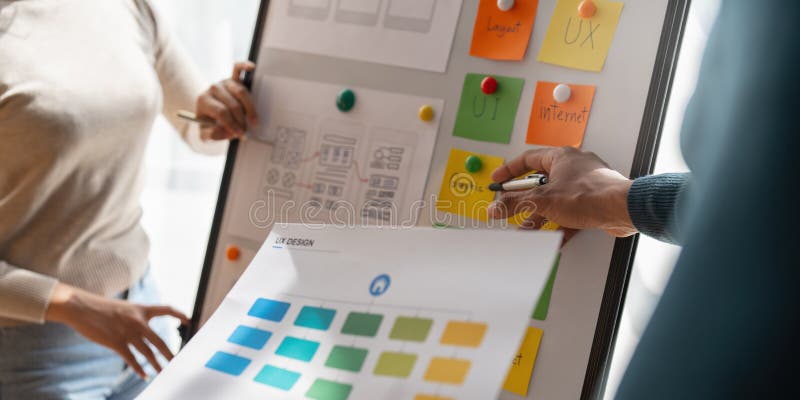 Group of Ux Developer and Ui Designer Brainstorming about App Interface ...