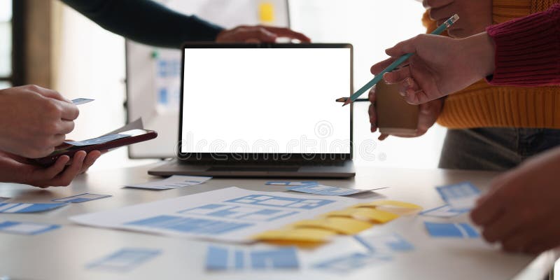 Group of Ux Developer and Ui Designer Brainstorming about App Interface ...