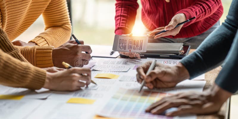 Group of Ux Developer and Ui Designer Brainstorming about App Interface ...