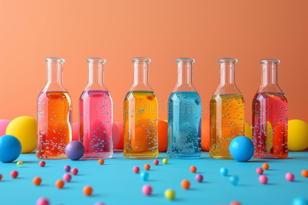 Assorted Bottles Filled with Different Colored Liquid. Generative AI ...