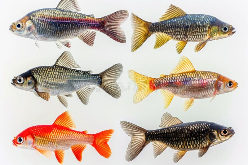 Group of Various Colored Fish on a Plain White Background. Suitable for ...