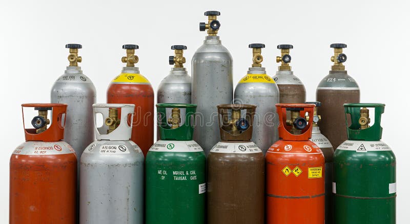 Group of Various Gas Cylinders in a Laboratory Setting for Industrial ...