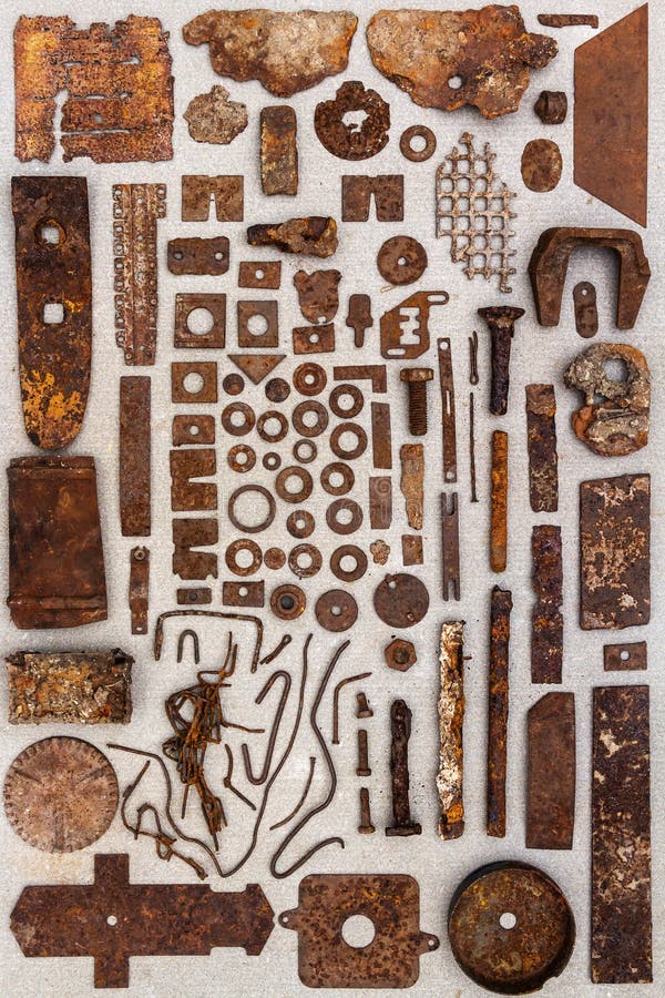 Group Various Old Rusty Bits Pieces Arranged Concrete Surface Stock ...