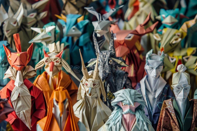 A Group of Various Origami Animals Showcased on a Display Surface, a ...
