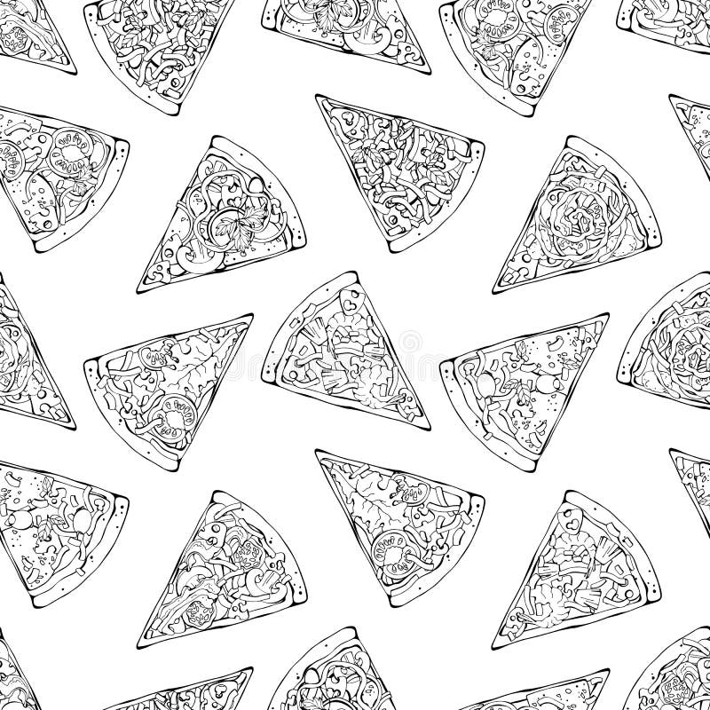 Pizzas mix contour pattern stock vector. Illustration of draw - 122134699