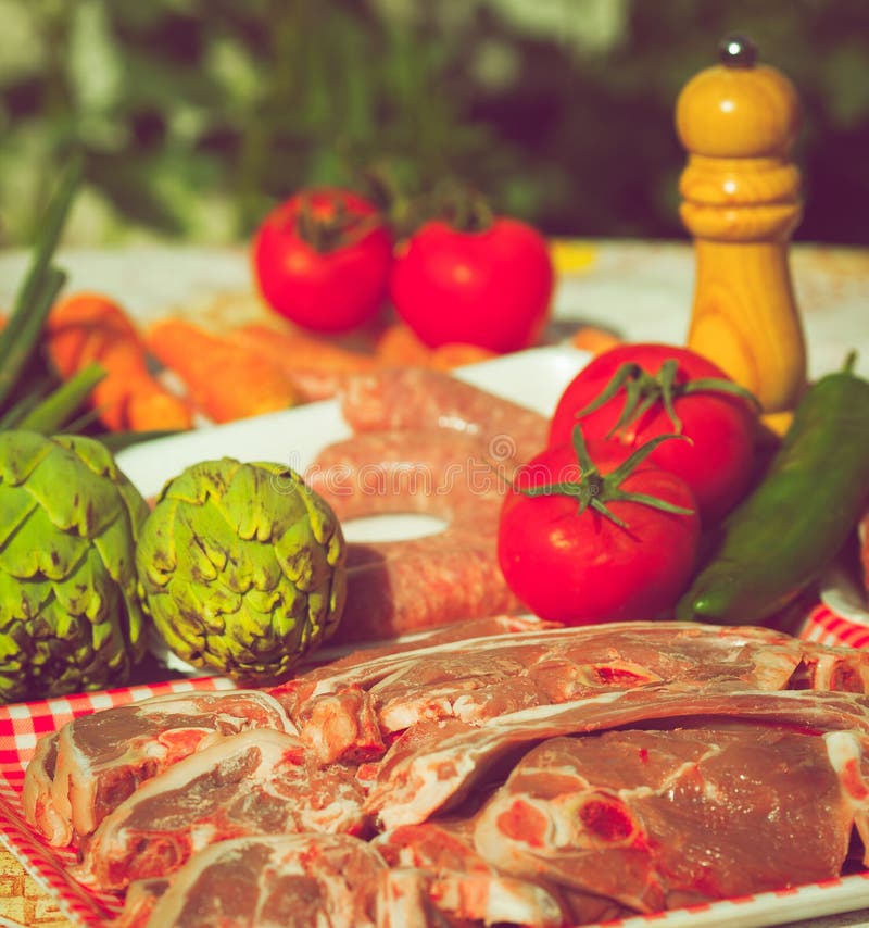 Group Vegetables and Meat Uncooked Stock Image - Image of health ...
