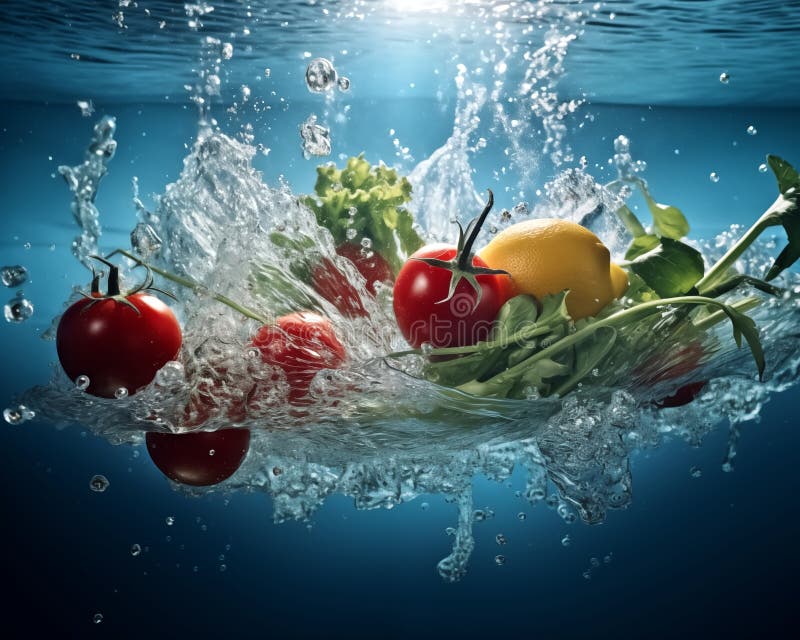 Group of Vegetables in the Water, Splashing in Water Stock Illustration ...