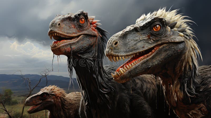 Group of Velociraptors in a Prehistoric Environment, Generative AI ...
