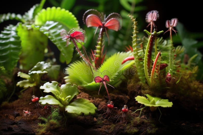 Group of Venus Flytraps with Variety of Captured Insects Stock ...