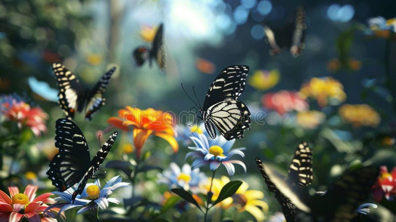 A Group of Very Beautiful Butterflies Fluttering in the Tropical Forest ...