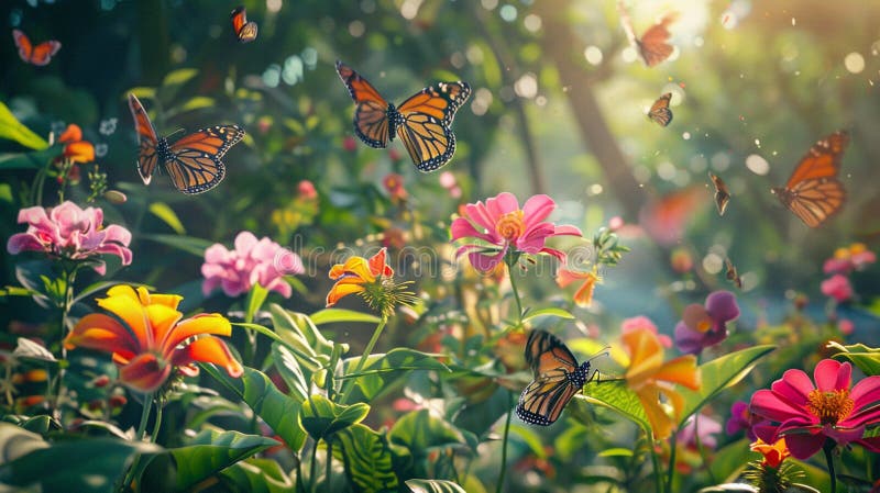 A Group of Very Beautiful Butterflies Fluttering in the Tropical Forest ...