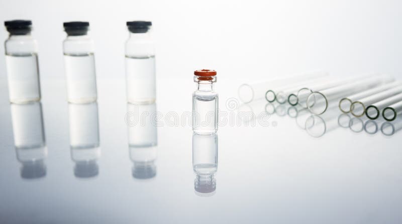 Group of Vials with Medication on Blue Methacrylate Table. Stock Image ...
