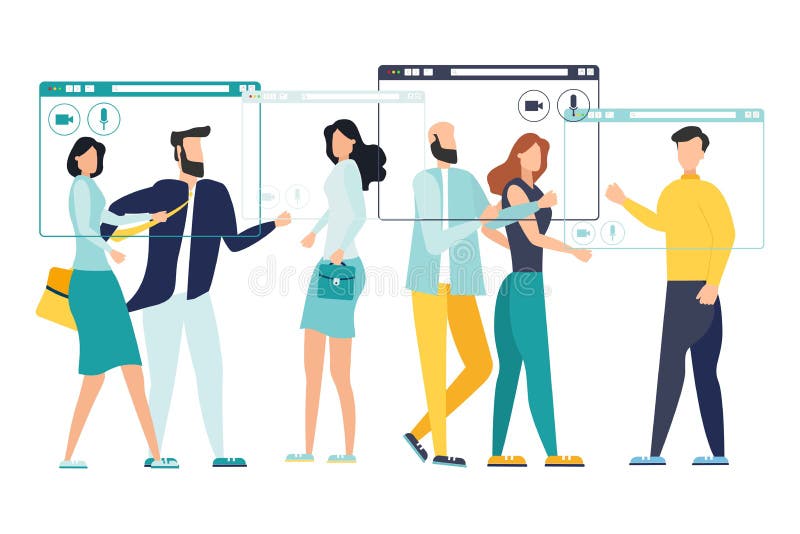 Group Video Call, Virtual Window Frames, a Diverse Group of Young ...