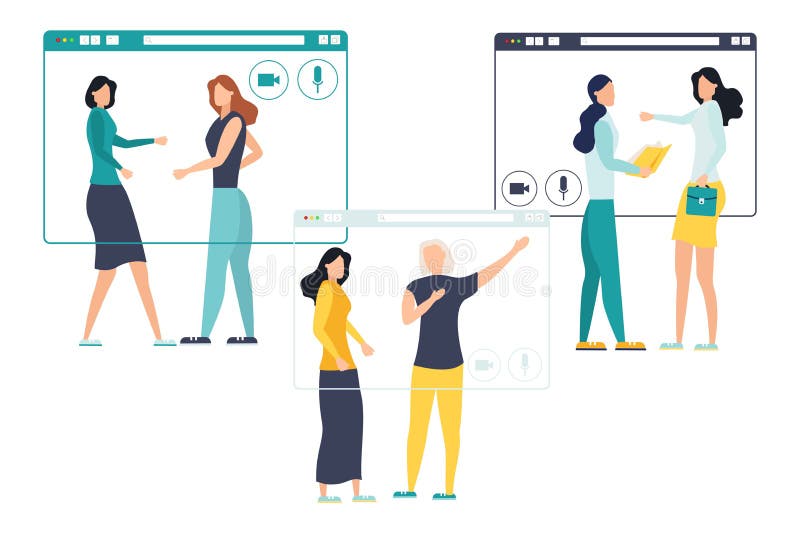 Group Video Call, Virtual Window Frames, a Diverse Group of Young ...