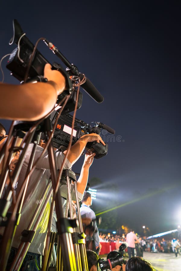 Group of Video Camera Men at Night Event Stock Image - Image of ...