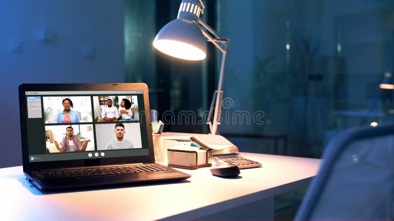 Group Video Chat Windows on Laptop at Night Office Stock Video - Video ...