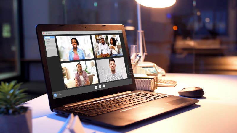 Group Video Chat Windows on Laptop at Night Office Stock Video - Video ...
