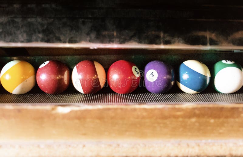 Vintage pool balls closeup stock image. Image of inside - 109274243