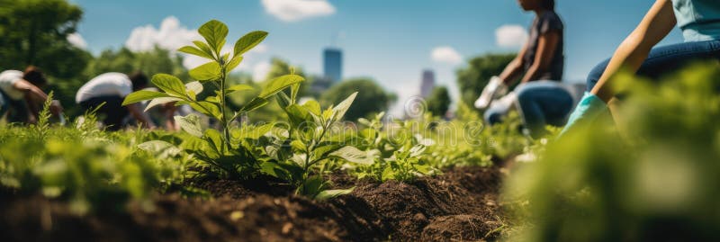 Group of Volunteer are Working Together Creating Green Spaces ...