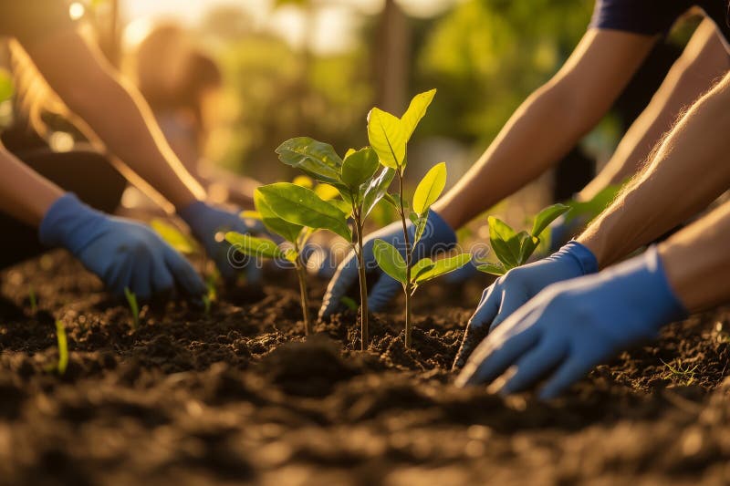 Volunteers Planting Trees in Park or Garden in Spring. People Working ...