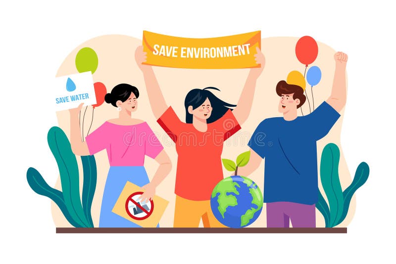 The Group of Volunteers Raised the Banner: "Save Environment Stock ...