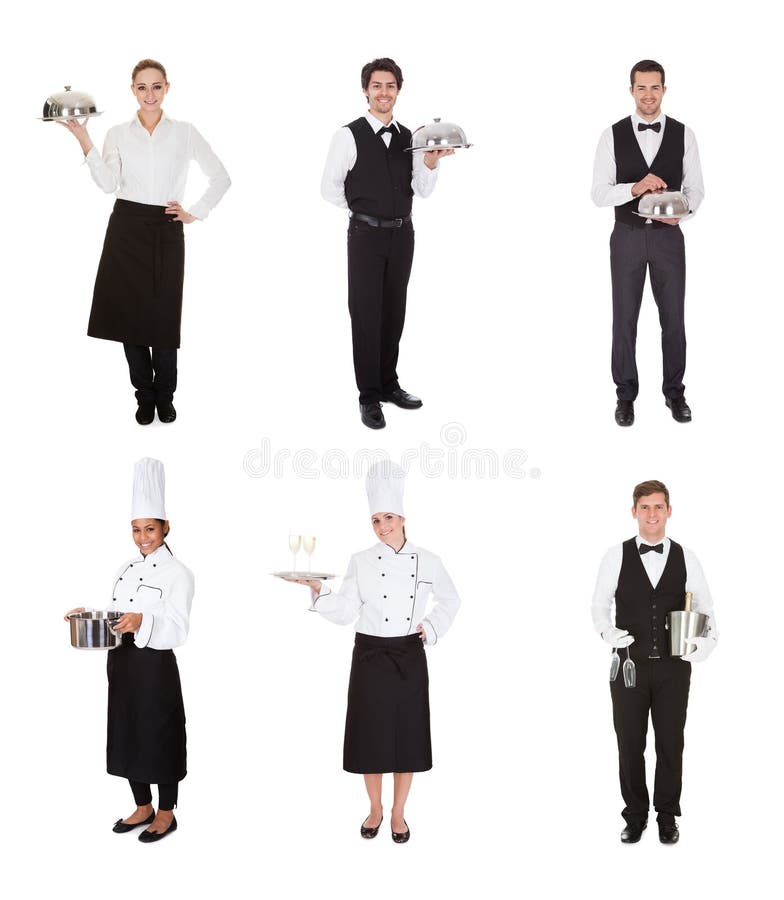 Group of Waiter and Waitress Stock Image - Image of concierge, cheerful ...