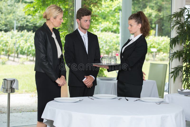 Group Waiters at Prestigious Restaurant Stock Photo - Image of building ...