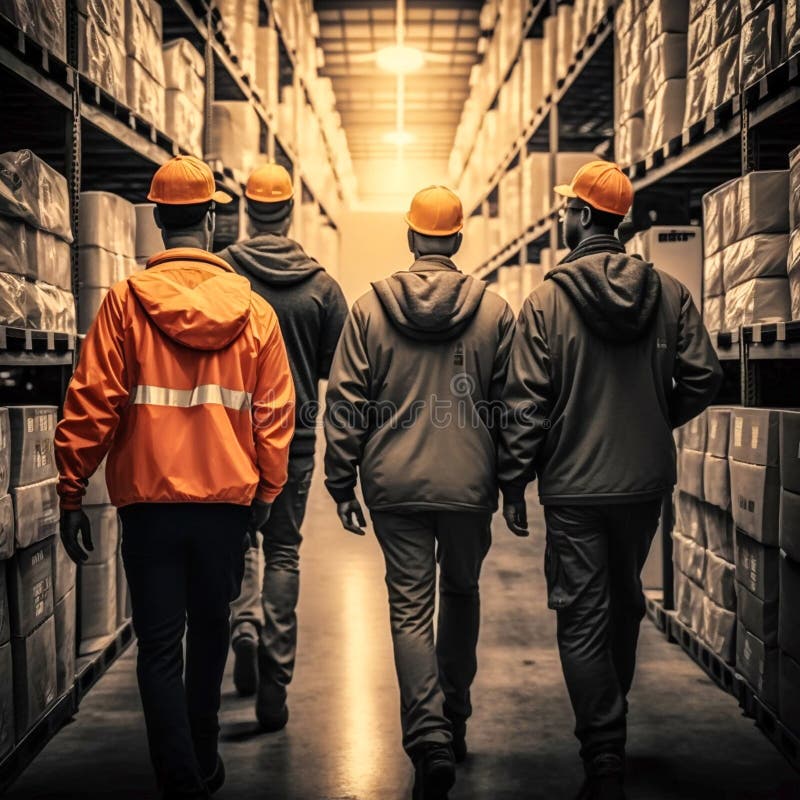 Group of Warehouse Workers Supervisors Wearing Hat, Generative AI Stock ...