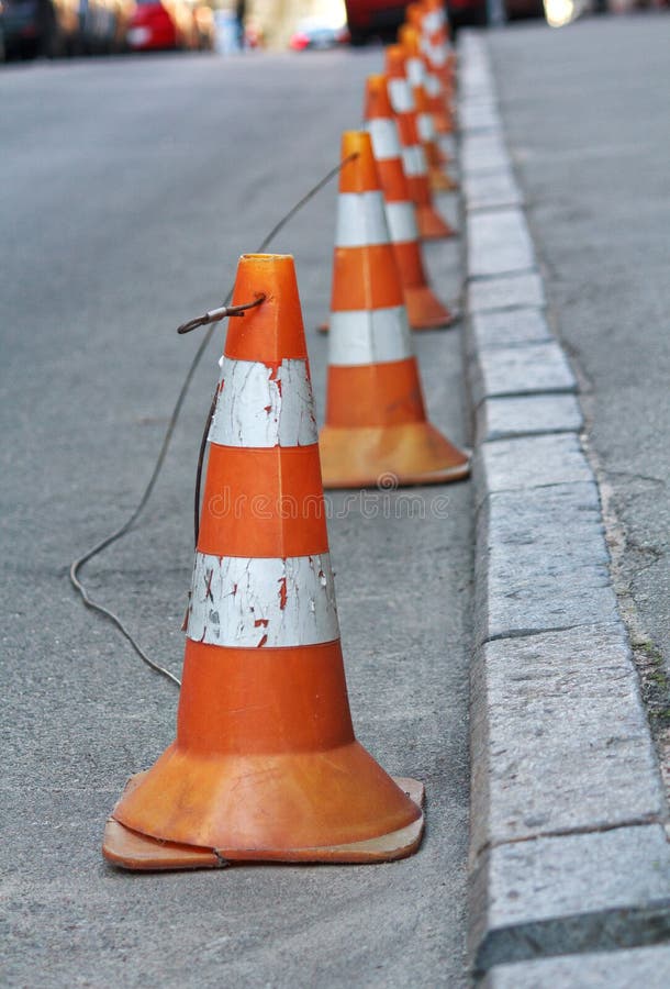 Group Warning Cones on the Road Stock Photo - Image of rock, ground ...