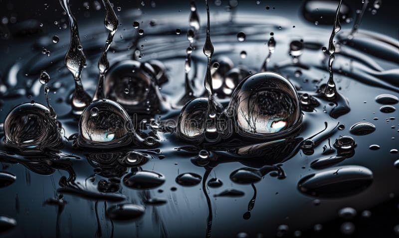A Group of Water Droplets on a Black Surface with Drops of Water Stock ...