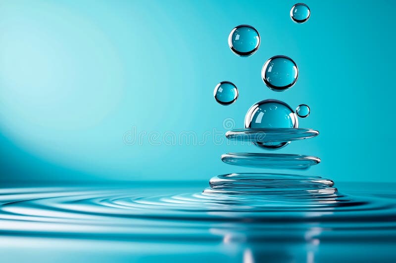 A Group of Water Droplets Falling into a Pool of Water Stock ...