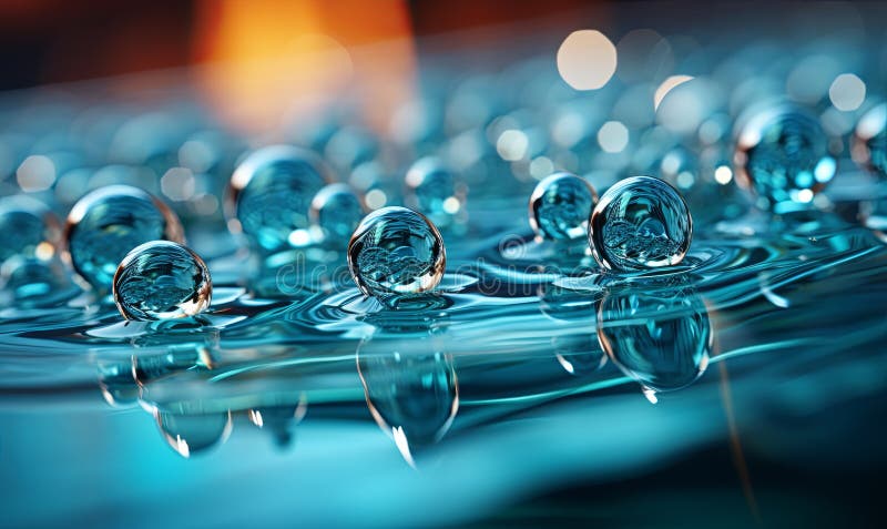 Group of Water Droplets Floating on Blue Surface Stock Photo - Image of ...