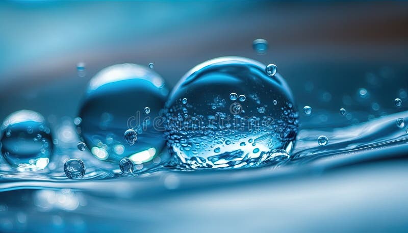 A Group of Water Droplets Floating on Top of a Blue Surface. Generative ...