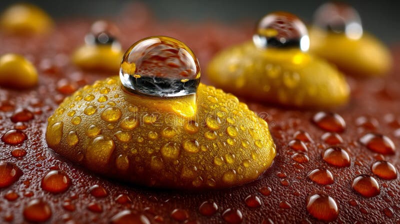 A Group of Water Droplets on a Red Surface Stock Image - Image of round ...