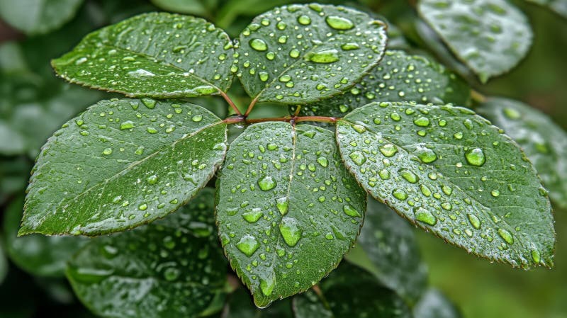 A Group of Water Droplets Sparkles on a Lush Green Leaf, Each Droplet ...