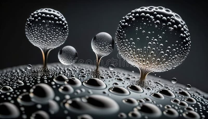 A Group of Water Droplets on Top of a Black Surface Stock Illustration ...