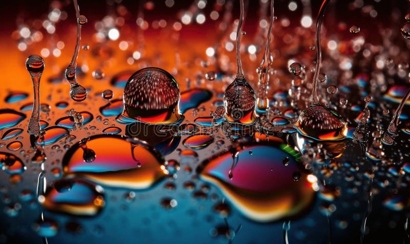 A Group of Water Drops on a Surface with a Red and Blue Background ...
